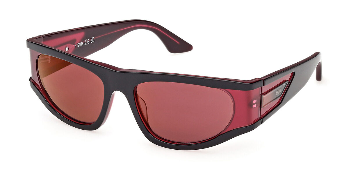 GCDS GD0066 01U Rectangle Shiny Black Red Sunglasses | Vision Direct ...